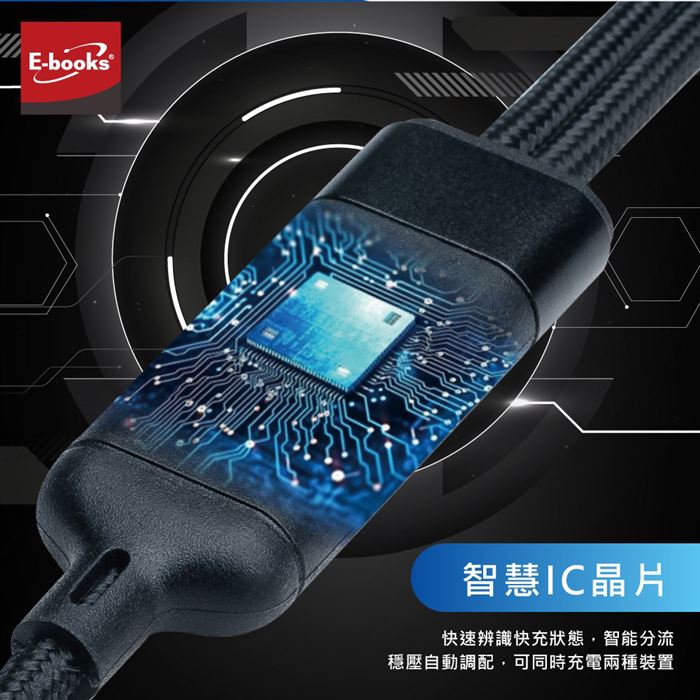 2入組E-books Type C to 2C 100W 一轉二智慧分流充電傳輸線_XA54 | 7-ELEVEN i預購